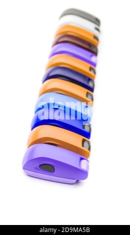hand-stamps different colors on white background Stock Photo - Alamy
