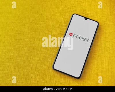 Lod, Israel - July 8, 2020: Pocket app launch screen with logo on the ...