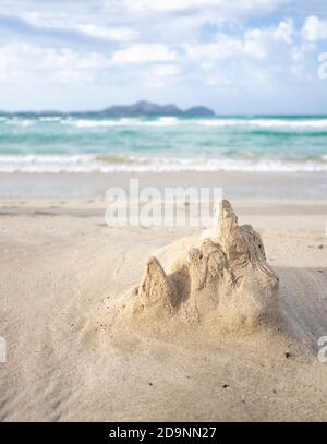 close up on destroyed sand castle on the beach Stock Photo - Alamy