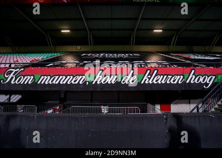 Netherlands football supporter on stadium. Dutch fans on soccer pitch ...