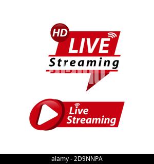 Live streaming logo - red vector design element with play button for ...