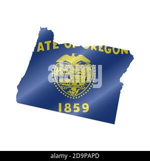 Oregon state map with waving flag of US State. Vector illustration ...