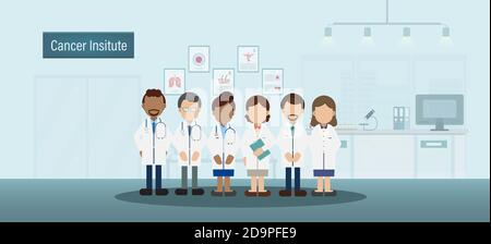 Cancer institute interior with group of doctors flat design vector ...