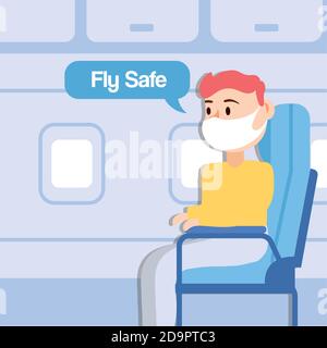 fly safe campaign lettering poster with airplane flying and earth maps ...