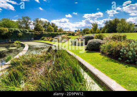 Water feature and plants in the Ecology Pavilion at Mile End Park ...