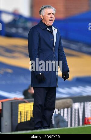 Everton manager Carlo Ancelotti instructs his team during the Premier ...