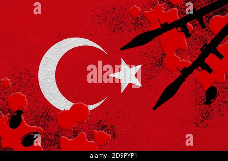 Turkey flag and rocket launchers with grenades in blood. Concept for ...