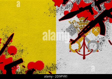 Vatican City State flag and various weapons in red blood. Concept for ...