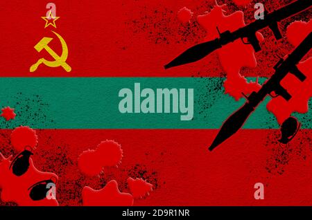Transnistria flag and rocket launchers with grenades in blood. Concept ...