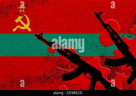 Flag of Transnistria on Kalashnikov rifle butt. Military, army, armed ...