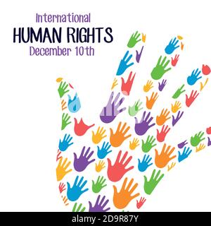 human rights campaign lettering with hands print colors around vector ...