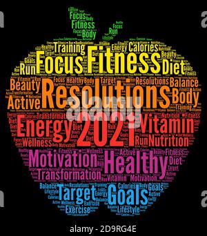 Healthy resolutions 2021 word cloud Stock Photo - Alamy