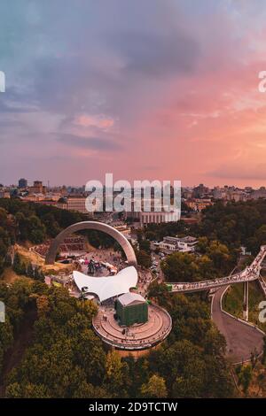 Sunset over summer Kiev with Arch of Friendship of Peoples Stock Photo ...