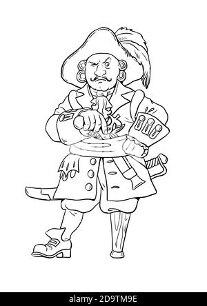 Angry cartoon pirate coloring page for kids Stock Photo - Alamy