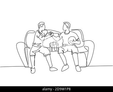 Continuous line drawing of two football player and handshaking to show ...