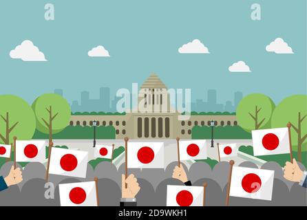 Japanese parliament building and national flags vector banner ...