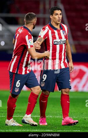 Luis Suarez of Atletico Madrid celebrates after scoring his team's ...