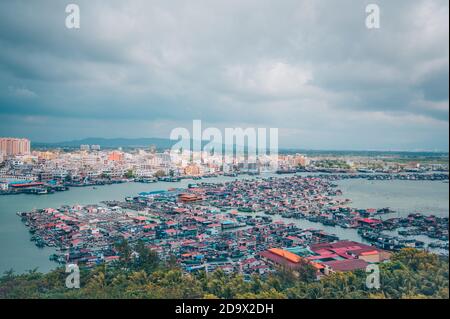 Lingshui, Hainan, China - Nov 13, 2019. Floating local Fishing Village ...