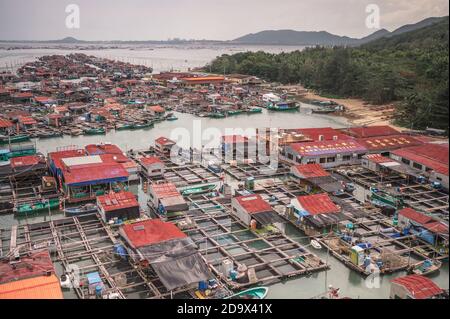 Floating Village Houseboats with Fish Farms in Lingshui on Hainan ...
