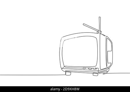 Retro old fashioned tv continuous one line drawing. Antique vintage ...