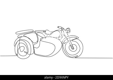 single line drawing of classic motor scooter isolated on white ...