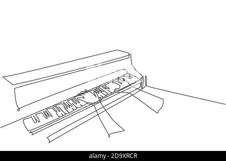one continuous line drawing of a pianist playing a classic grand piano ...
