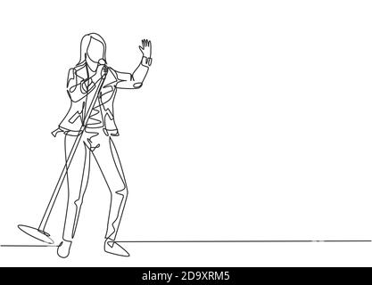 Woman sing a song continuous one line drawing of singer music person ...
