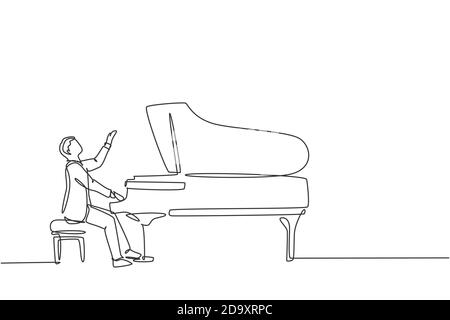 line art man playing grand piano illustration vector hand drawn ...