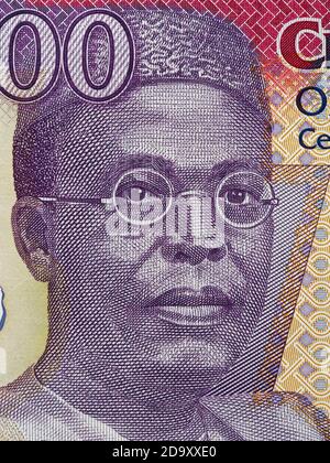 Chief Obafemi Awolowo portrait on Nigeria 100 naira banknote close up ...