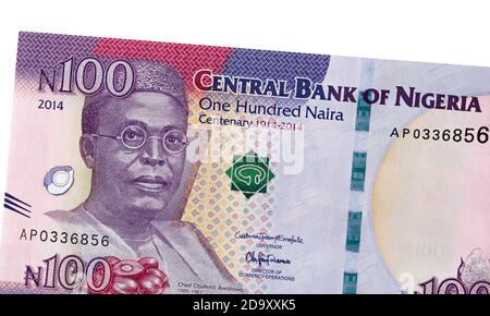 Nigeria 100 naira (2014) banknote isolated, Nigerian money closeup ...