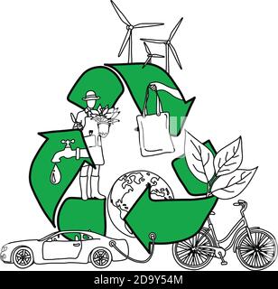 Recycle symbol icon in doodle sketch lines. Environment, go green Stock ...