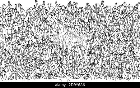 large group of people crowded on stadium vector illustration sketch ...