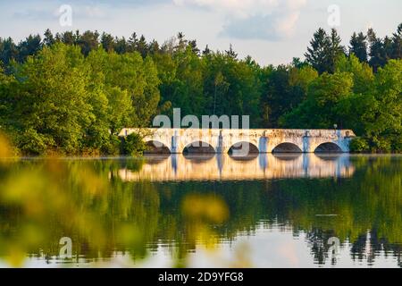 Old stone bridge over Vitek pond near Trebon, Southern Bohemia, Czech ...