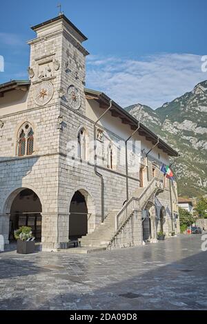 Town hall square in Venzone, partially destroyed by the 1976 earthquake ...