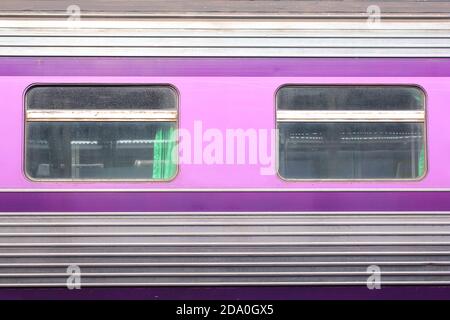 Purple train wagon at the railway station. Purple train carriage Stock ...