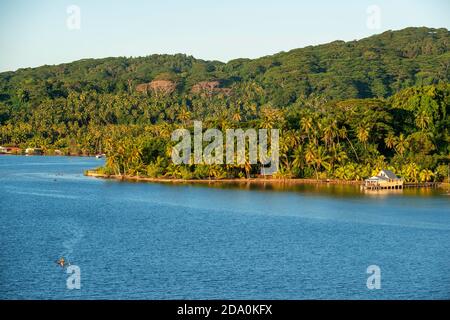 Kayak in the bay of Haamene in Tahaa, French Polynesia, Society Islands ...