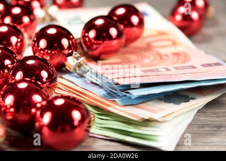 money concept with euro banknotes for christmas gifts Stock Photo - Alamy