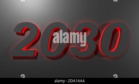 2030 black write on black surface with green backlight - 3D rendering ...