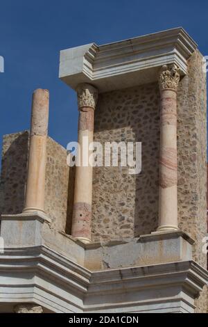 Roman theater at Cartagena, Spain showing reconstructed columns at the ...