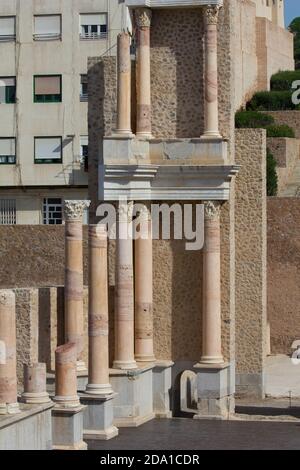 Roman theatre at Cartagena, Spain showing reconstructed dedication to ...