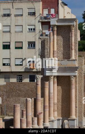 Roman theater at Cartagena, Spain showing reconstructed columns at the ...