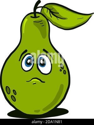 Green pear cartoon face sad illustration vector on white background ...