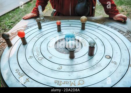 Model of the solar system in ancient times. Geocentric system of world ...