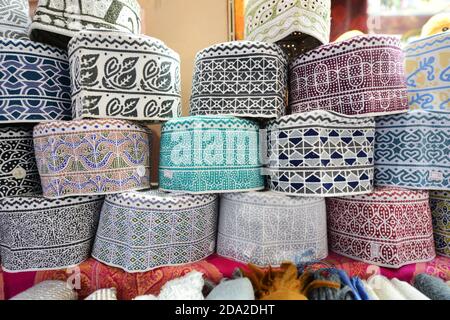 A traditional Omani hat ( Kuma ) shop in Sur, Oman Stock Photo - Alamy