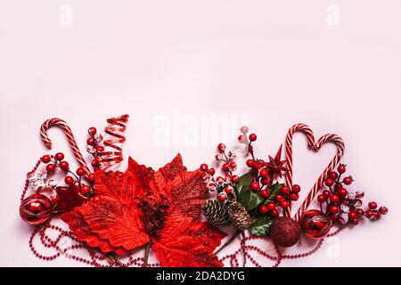 Composition from festive objects of New Year and Christmas on a wooden ...