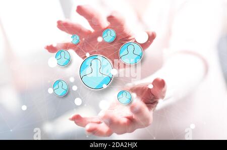 Social network concept between hands of a man in background Stock Photo ...