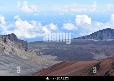 Closeup shot of the Maui Volcano shield with the panoramic rocky ...