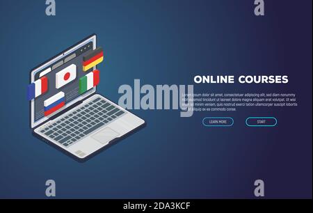 Online language course illustration design concept. Illustration for ...