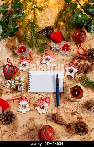 Christmas candles and lights. Christmas on wood background concept ...