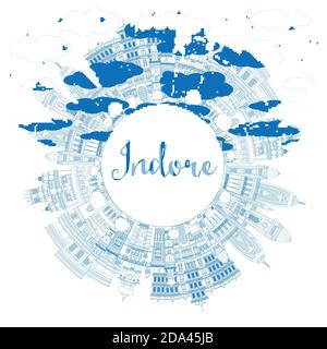 Outline Indore India City Skyline with Blue Buildings and Reflections ...